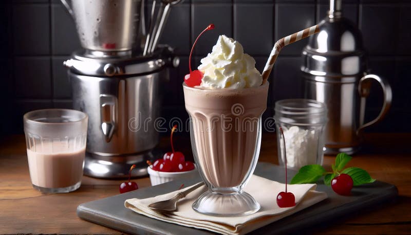 A Vintage Milkshake Served in a Classic 1950s Diner Glass, Ai Generated ...