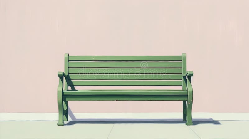 Vintage Minimalist Green Bench Illustration on an Empty, Light ...
