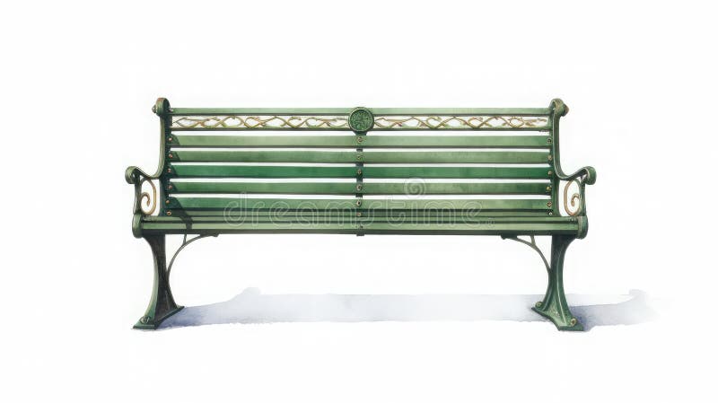 Vintage Minimalist Green Bench Illustration on an Empty, Light ...