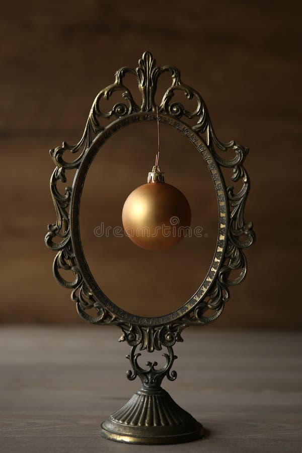 Vintage Mirror Frame and Christmas Ball Stock Photo - Image of ...