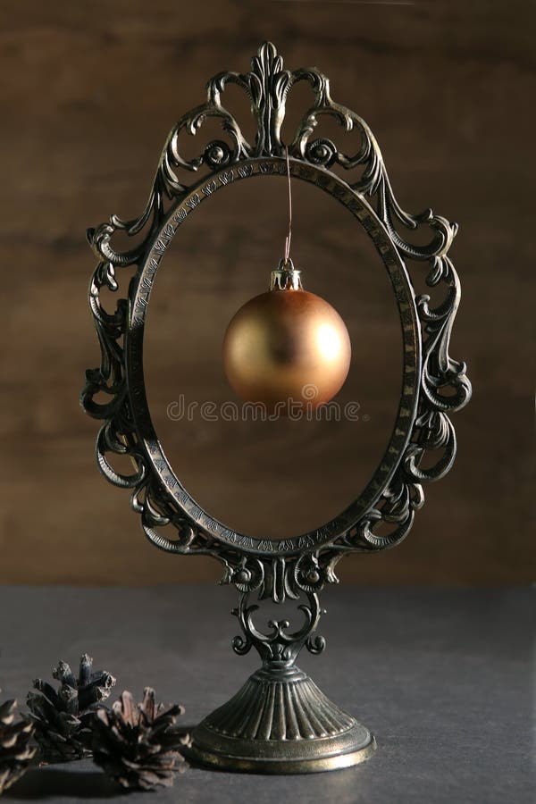 Vintage Mirror Frame and Christmas Ball Stock Image - Image of merry ...
