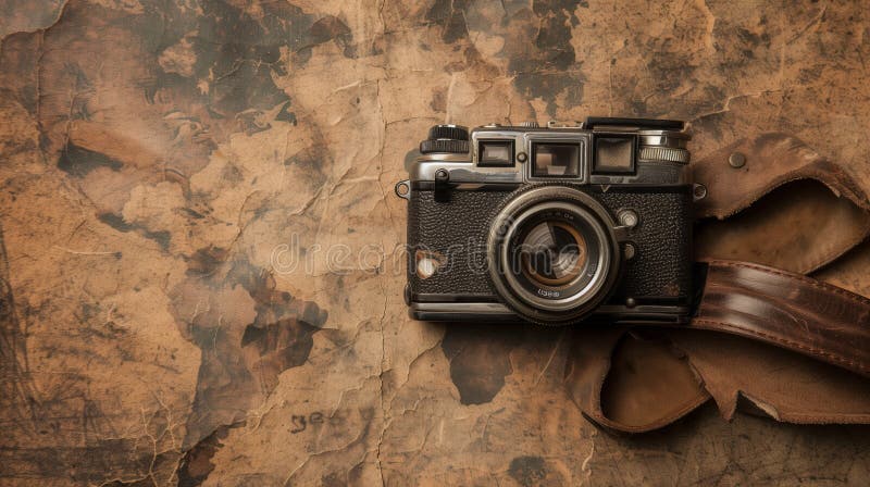 Vintage 35mm Camera Leather Strap Aged Paper Background Stock Photos ...