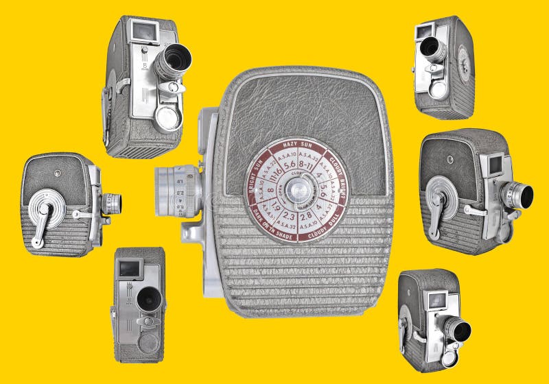 Vintage 8mm Cameras in Retro Layout Stock Image - Image of electricity ...