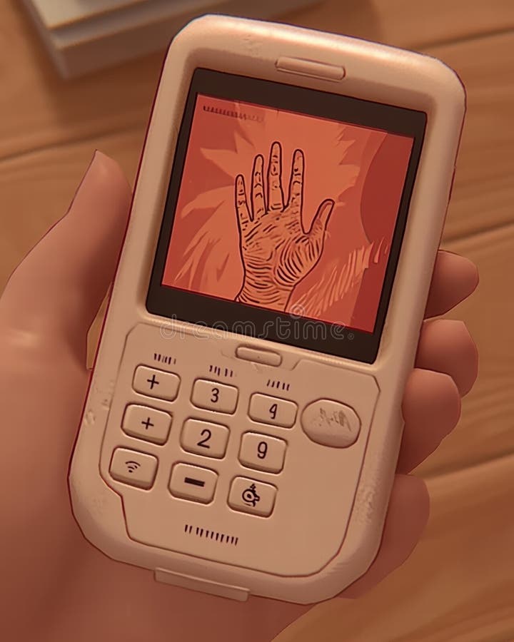 Vintage Mobile Phone Displaying Artistic Hand Illustration Stock Photo ...