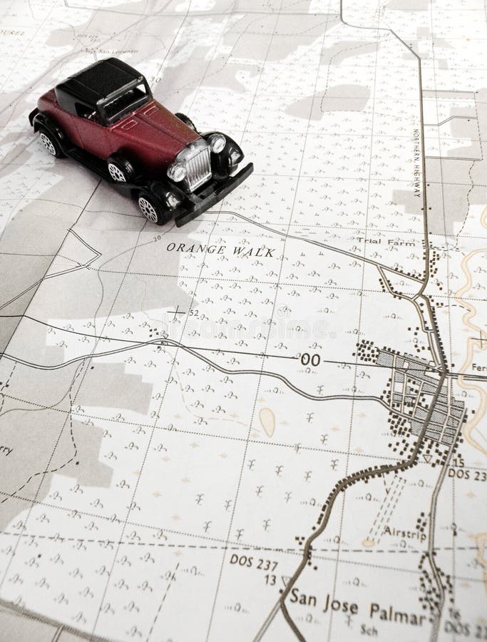 Vintage model car and map stock photo. Image of conceptual - 14153936