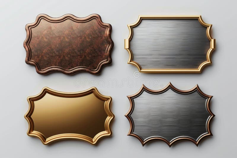 Vintage and Modern Elegant Blank Metal Plaques Set on Neutral ...