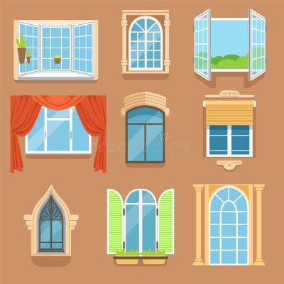 Vintage and Modern Windows Set in Different Styles and Forms. Window ...