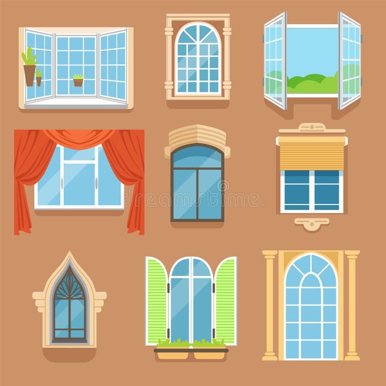 Vintage and Modern Windows Set in Different Styles and Forms. Window ...