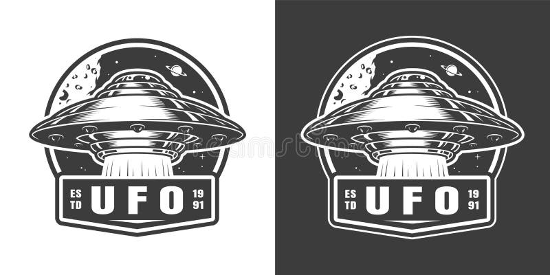 Vintage Monochrome Alien Spaceship Space Emblem Stock Vector ...