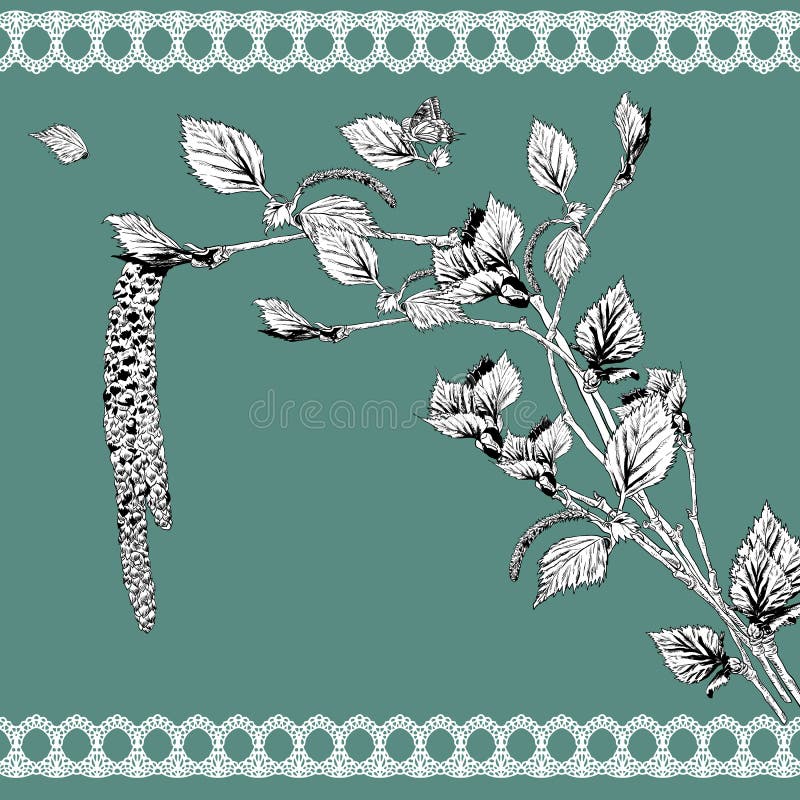 Vintage Monochrome Background with Birch Twigs Stock Vector ...