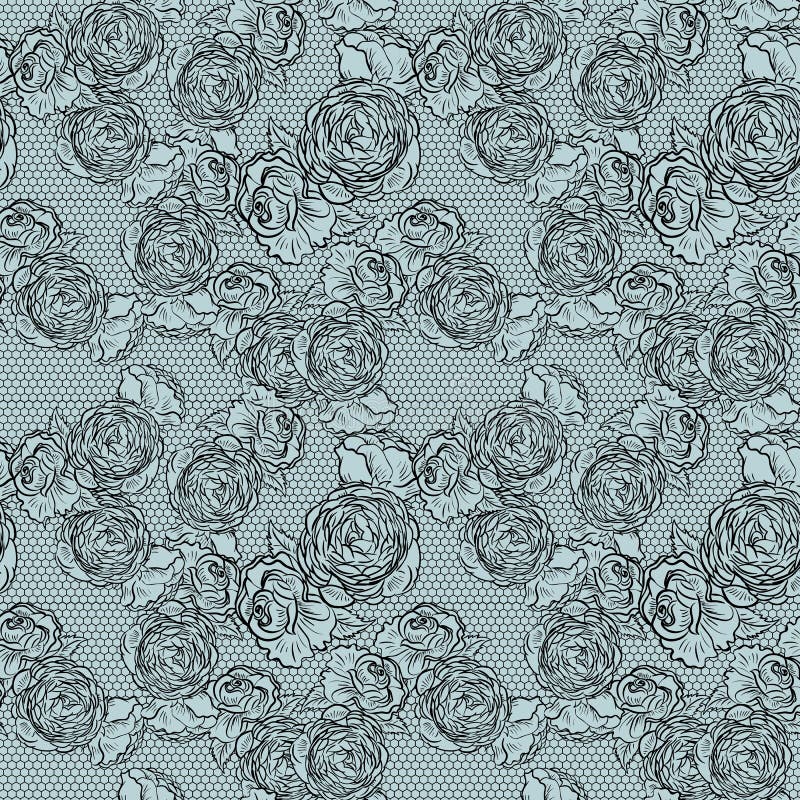 Vintage Monochrome Roses Pattern with Lace Stock Vector - Illustration ...