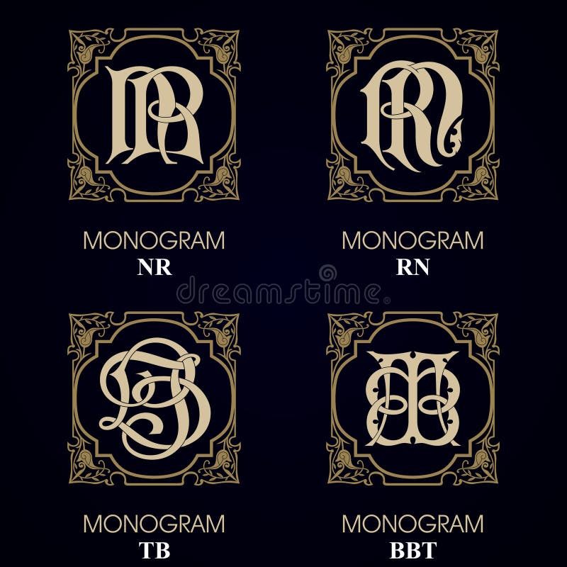 Vintage Monograms - 4 sets stock vector. Illustration of personal ...