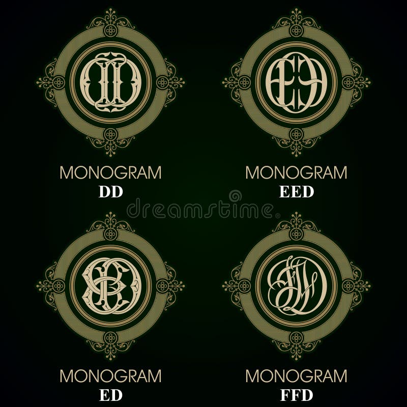 Vintage Monograms - 4 sets stock vector. Illustration of floral - 67596144