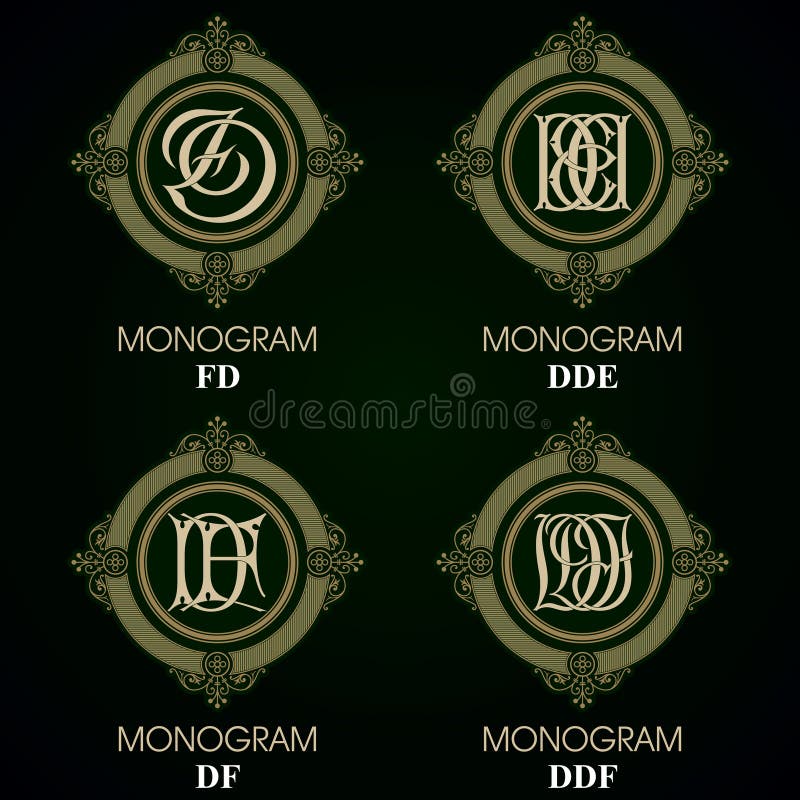 Vintage Monograms - 4 sets stock vector. Illustration of floral - 67596361