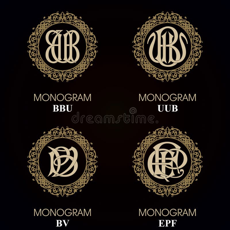 Vintage Monograms - 4 sets stock vector. Illustration of design - 67596444