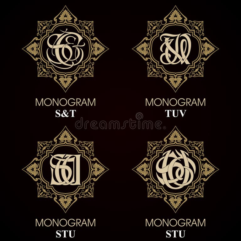 Vintage Monograms - 4 sets stock vector. Illustration of handicraft ...