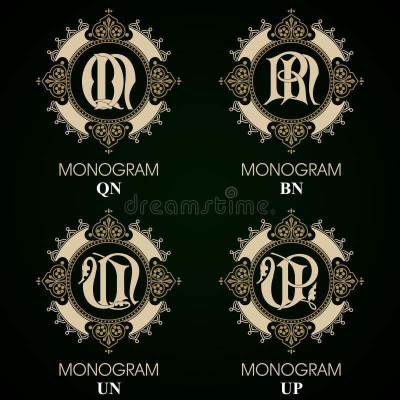 Vintage Monograms - 4 sets stock vector. Illustration of handicraft ...