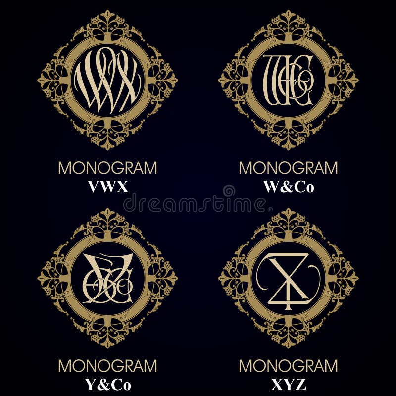 Vintage Monograms - 4 sets stock vector. Illustration of personal ...
