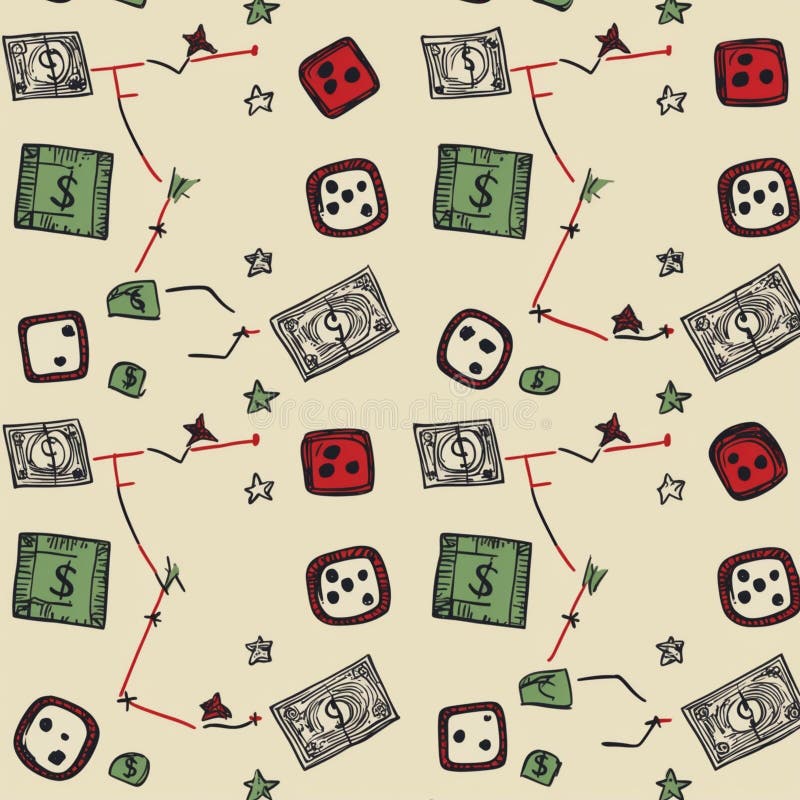 Vintage Monopoly Elements Pattern Stock Illustration - Illustration of ...