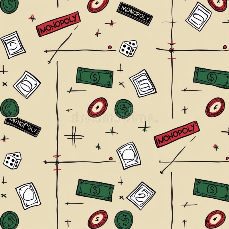 Vintage Monopoly Elements Pattern Stock Illustration - Illustration of ...