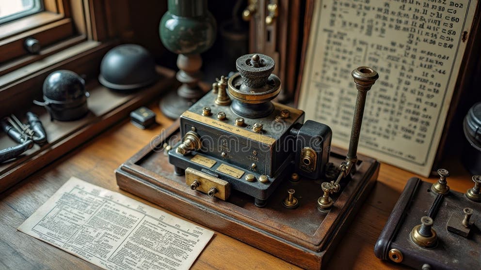 Vintage Morse Code Telegraph Machine in Historic Setting Stock ...