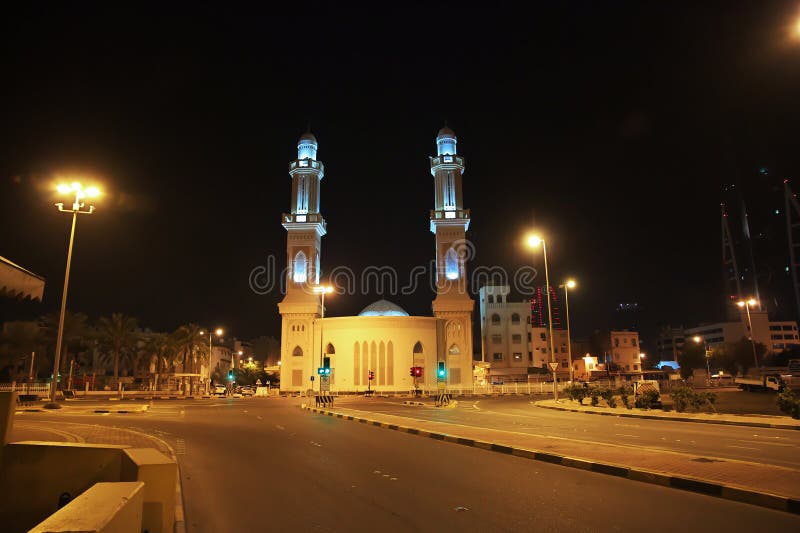 The Vintage Mosque in Manama at Night, Bahrain Editorial Stock Image ...