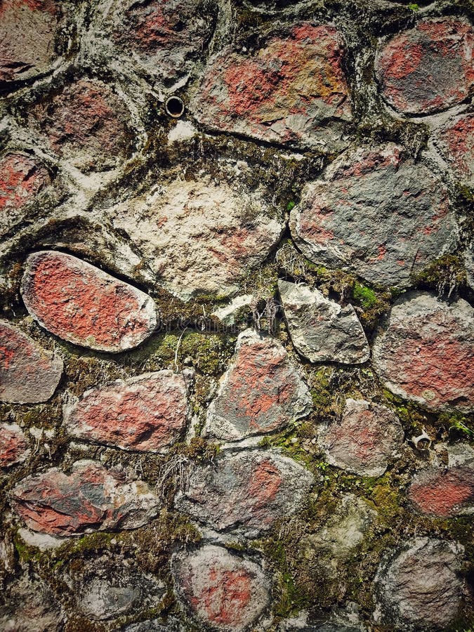 Vintage Mossy Stone Wall in the Garage of the House Stock Photo - Image ...
