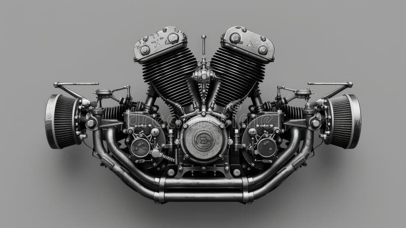 Vintage Motorcycle Engine Artwork with Detailed Mechanical Parts Stock ...