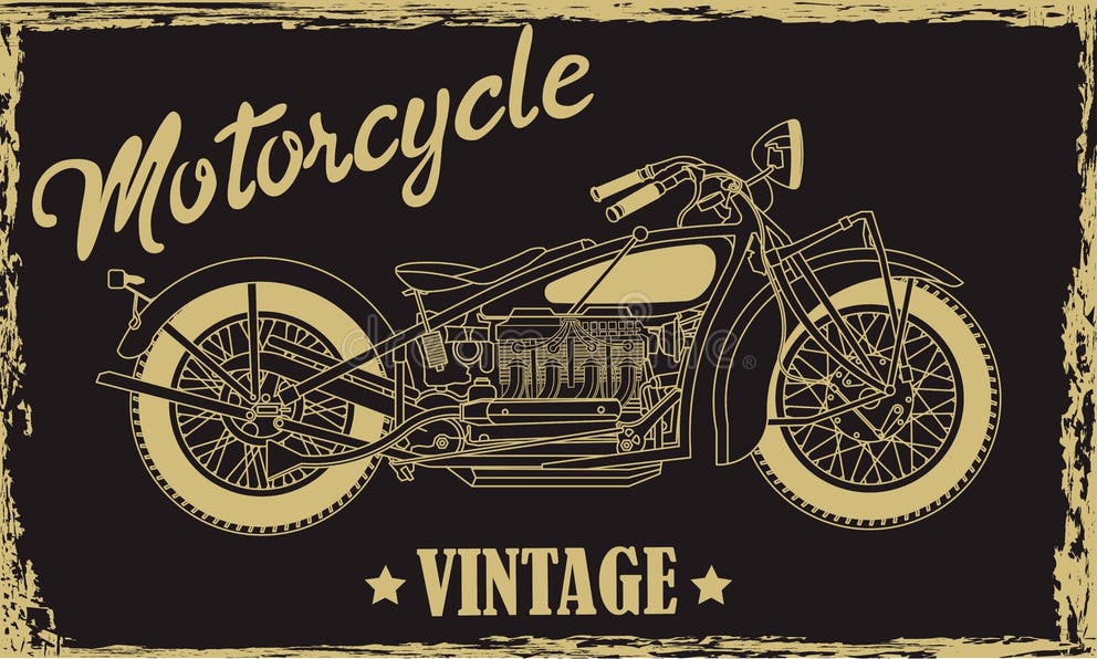 Vintage Motorcycle Hand Drawn Vector Illustration with Lettering Stock ...