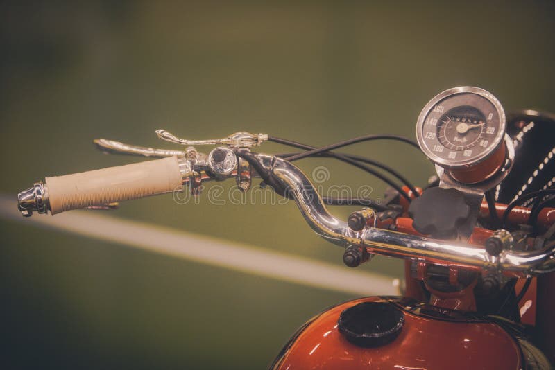 Vintage Motorcycle Handlebars and Speedometer Stock Photo - Image of ...