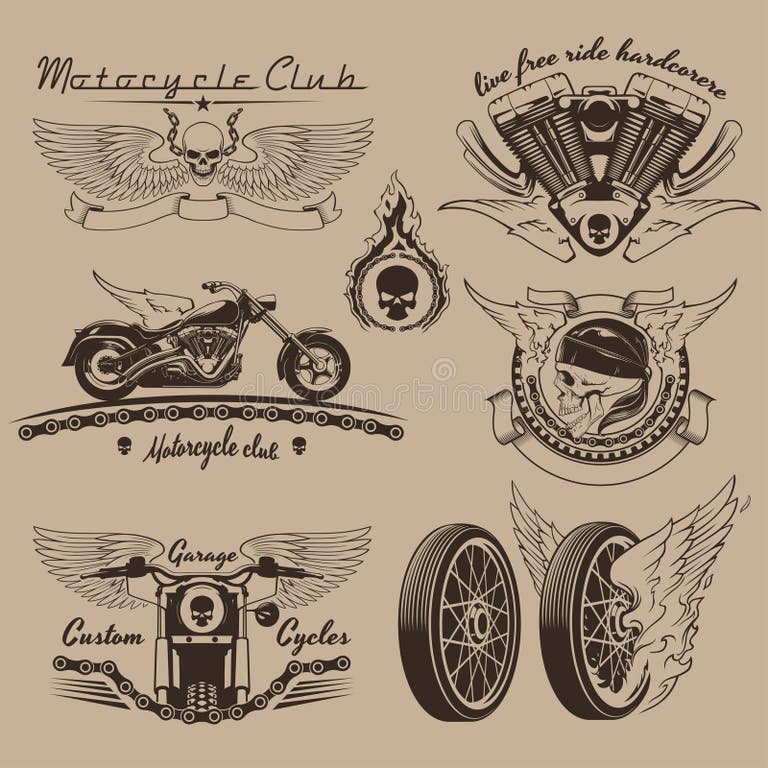 Vintage motorcycle labels stock vector. Illustration of ensign - 53542776