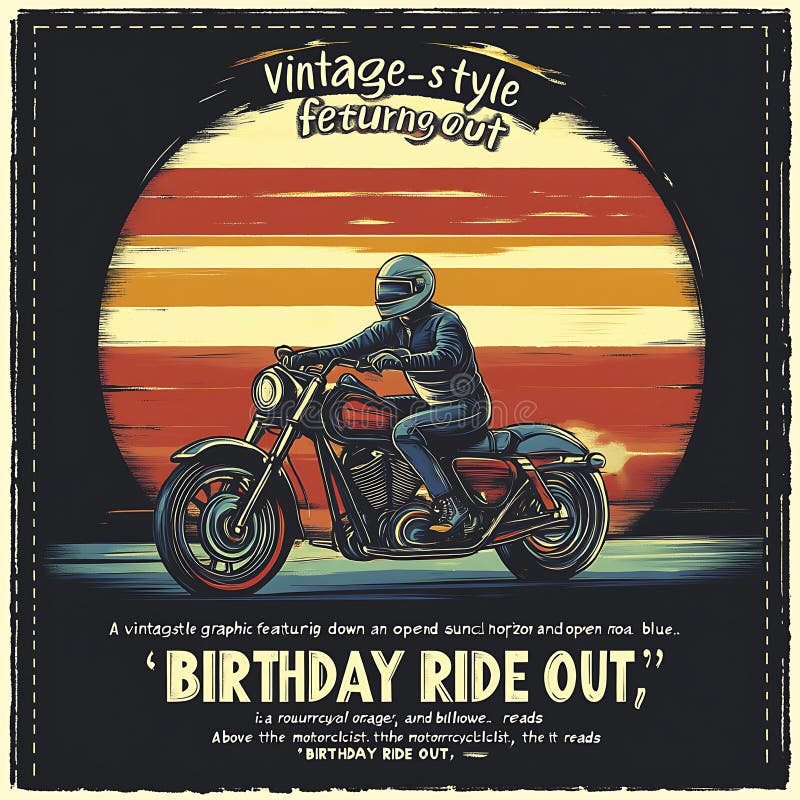 Vintage Motorcycle Ride with Sunset and Bold Birthday Text Stock Image ...