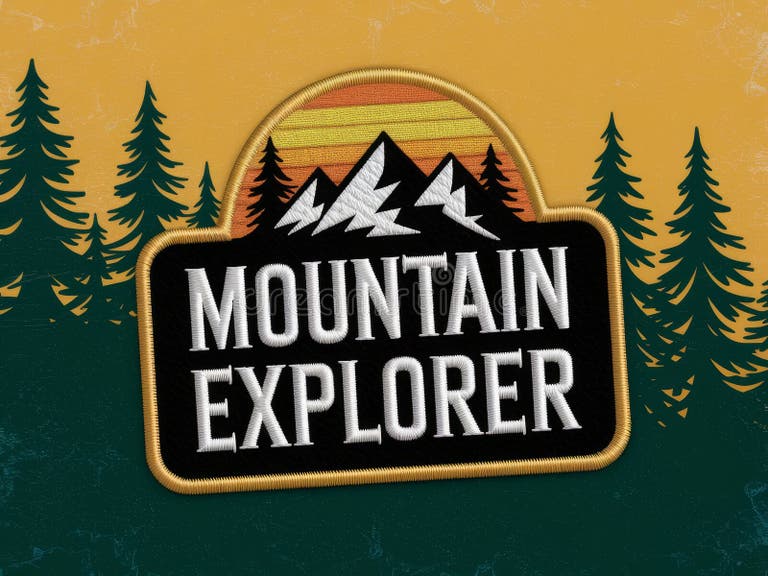 Vintage Mountain Explorer Patch with Forest and Sunrise Design Stock Illustration - Illustration ...