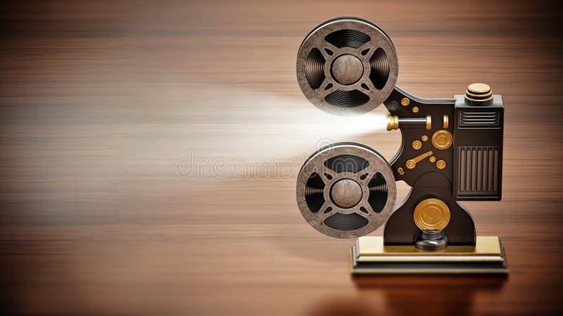 Vintage Movie Projector with Volumetric Light Beam. 3D Illustration ...