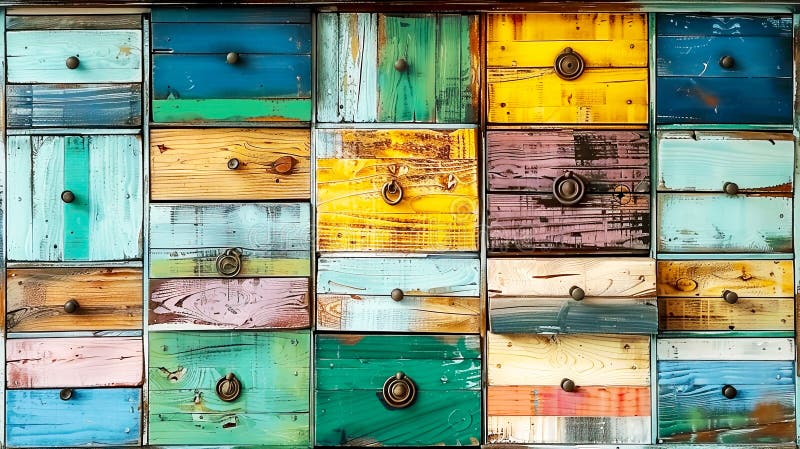 Vintage Multicolored Wooden Drawer Fronts Stock Illustration ...
