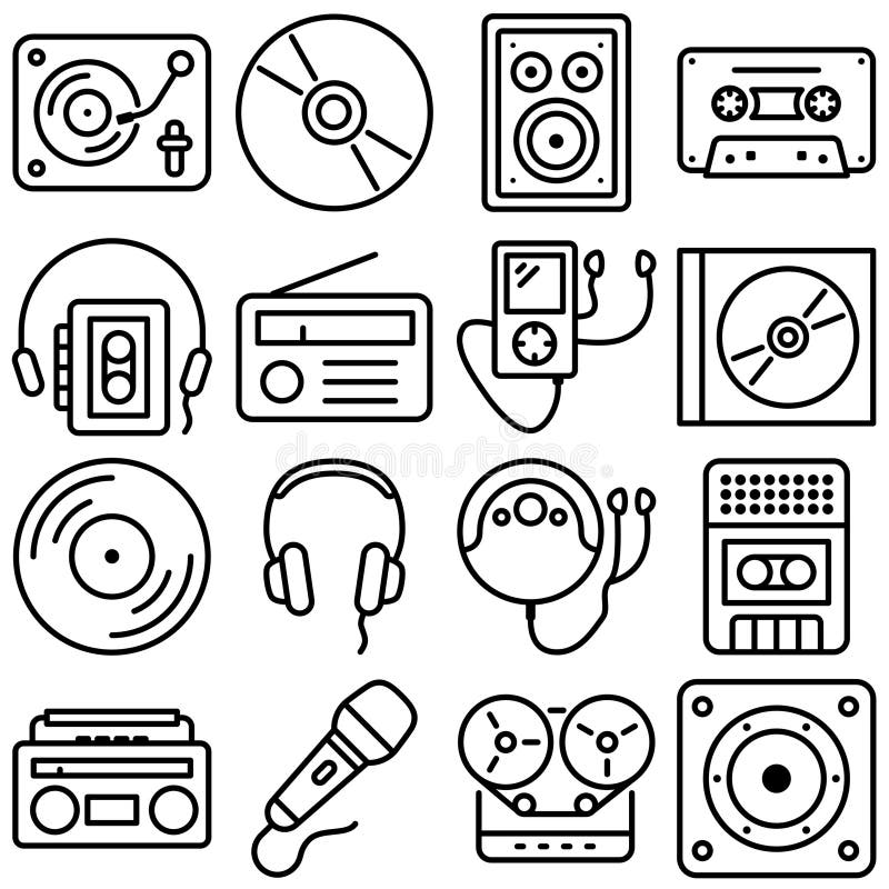 Vintage Music and Audio Icon Set Outline Style Stock Vector ...