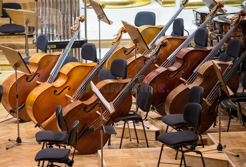 Vintage, Music Instruments, Old Bass Viols on Stage. Stock Photo ...