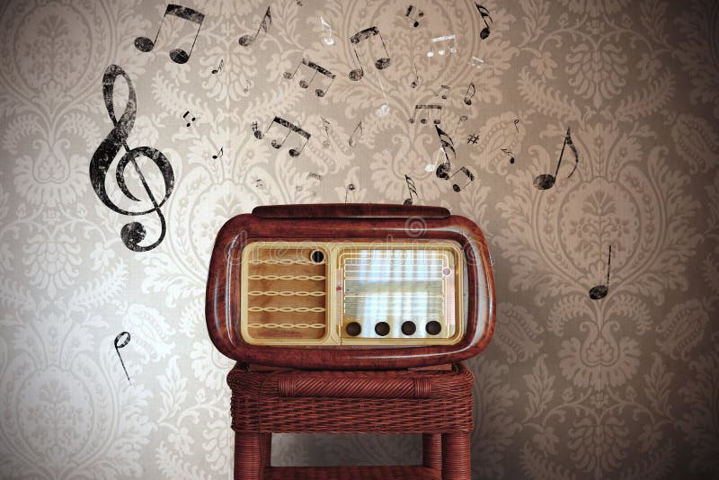 Vintage Music Notes with Old Radio Stock Illustration - Illustration of ...