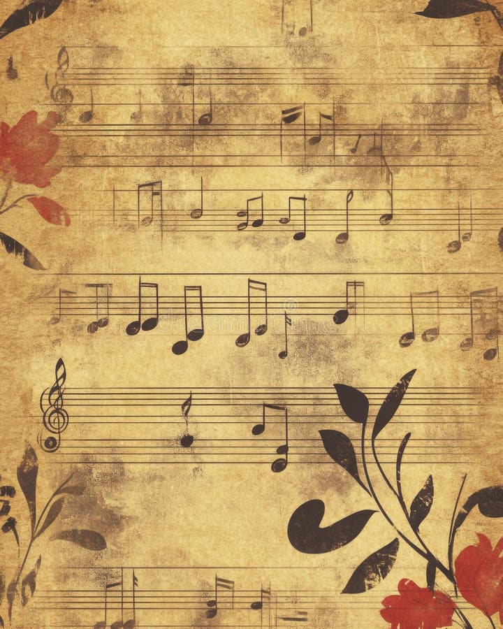 A Vintage Musical Background with Floral Patterns Enhancing the Charm ...