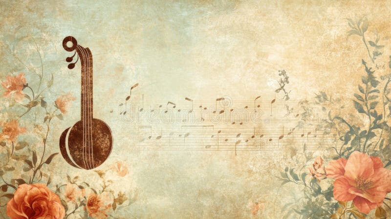 Vintage Musical Background with Notes and Floral Elements for Creative ...