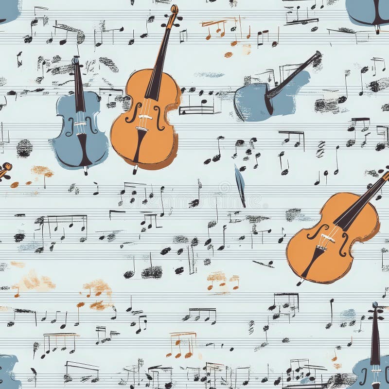 Vintage Musical Pattern with Violins and Music Notes Stock Photo ...