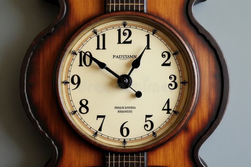 Vintage Musical Wall Clock with Guitar Motif Stock Illustration ...