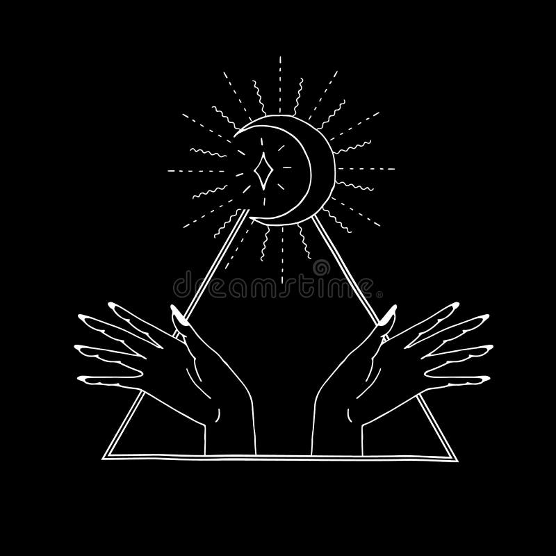 Vintage Mystic Half Moon and Female Hands Inside Triangle Stock Vector ...