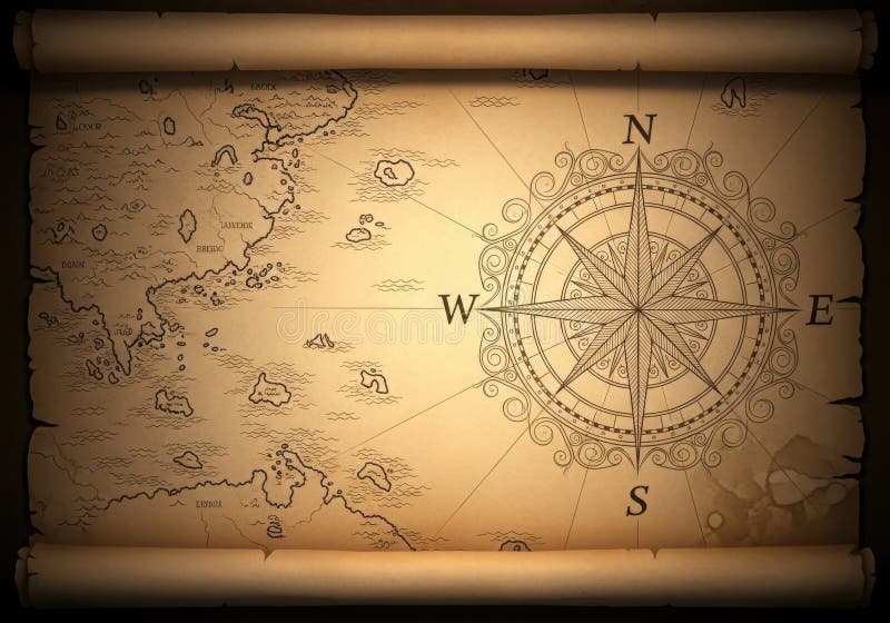 Vintage Nautical Chart Featuring a Detailed Compass Rose and Ancient ...