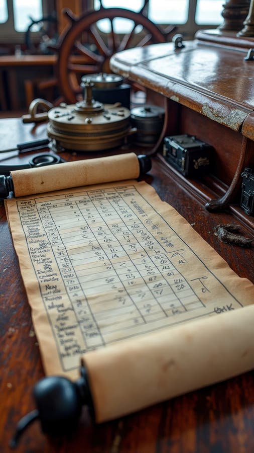 Vintage Nautical Chart on Wooden Desk with Navigational Instruments ...