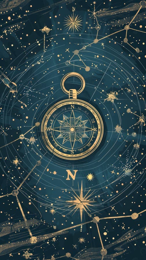 Vintage Nautical Compass and Constellations Map Stock Photo - Image of ...