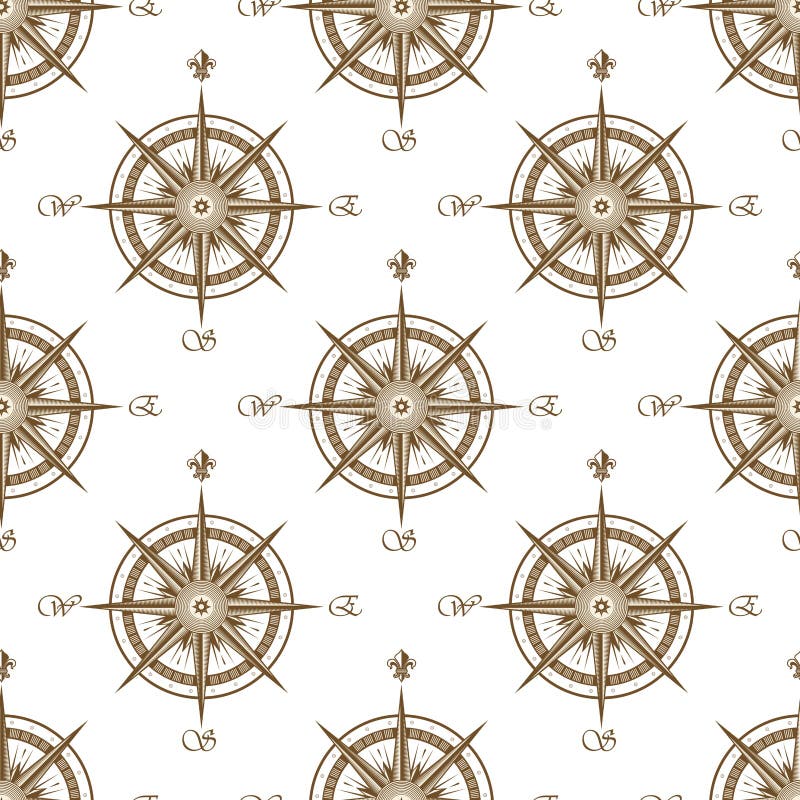 Vintage Nautical Compass Seamless Pattern Stock Vector - Illustration ...