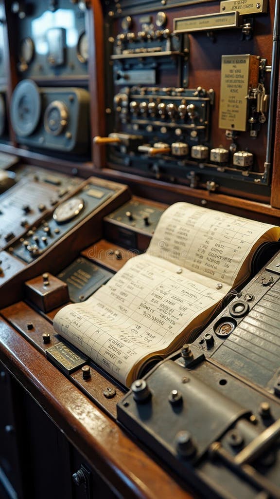 Vintage Nautical Control Panel with Open Logbook in Historical Maritime ...