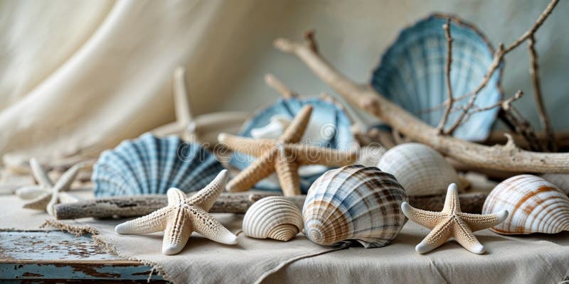 Vintage Nautical Decor with Shells and Starfish Stock Image - Image of ...