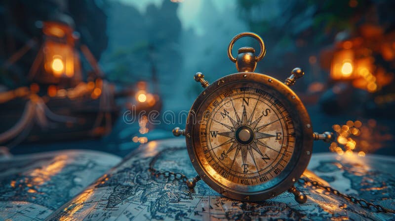 Vintage Nautical Exploration: Old Sea Compass, Lighthouse, and Sea Knot ...